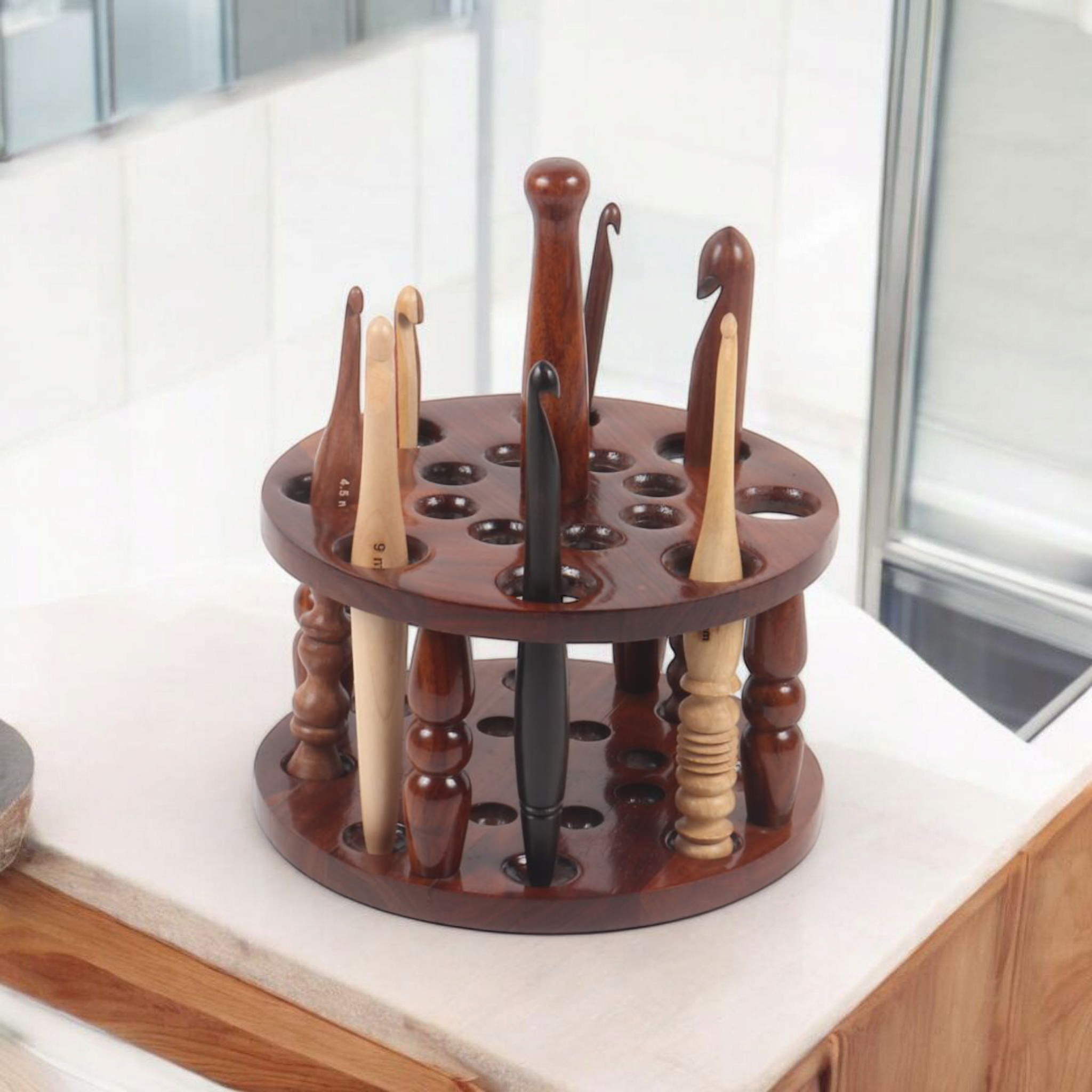 Handcrafted Indian Rosewood Crochet Hook Holder, Artisan Wooden Crochet ...